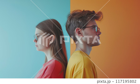 Contrasting Profiles Against Split Backgroundのイラスト素材 [117195802] - PIXTA