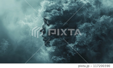 Woman's Face Emerging from Smoke. A woman's...のイラスト素材 [117200390] - PIXTA