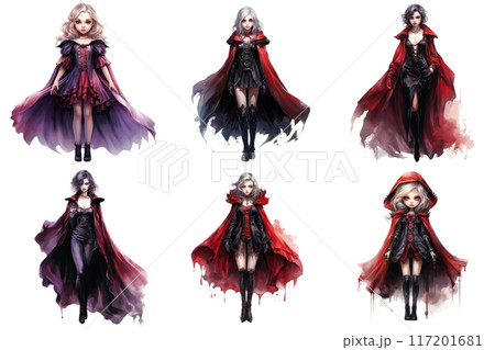 Six Anime Girls in Red Capes and Dressesのイラスト素材 [117201681] - PIXTA