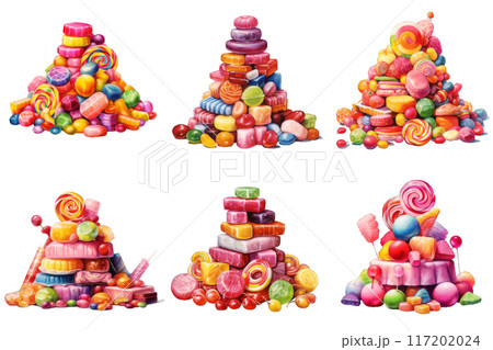 Six Piles of Colorful Candies and Sweetsのイラスト素材 [117202024] - PIXTA