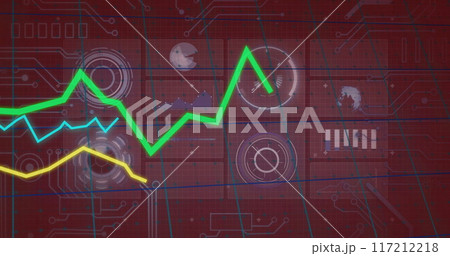 Green fluctuating line graph image over red...のイラスト素材 [117212218] - PIXTA