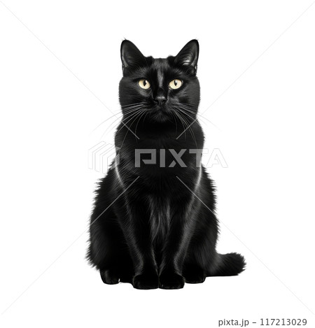 Elegant Black Cat Sitting Upright in Isolated...のイラスト素材 [117213029] - PIXTA