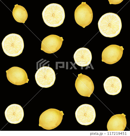 Seamless pattern with round lemon slices and...のイラスト素材 [117219451] - PIXTA