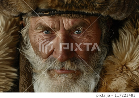 A fierce Cossack warrior stands stoically,...のイラスト素材 [117223493] - PIXTA