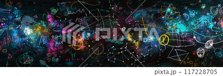 Chalkboard Chaos: A colorful, messy chalkboard...のイラスト素材 [117228705 ...