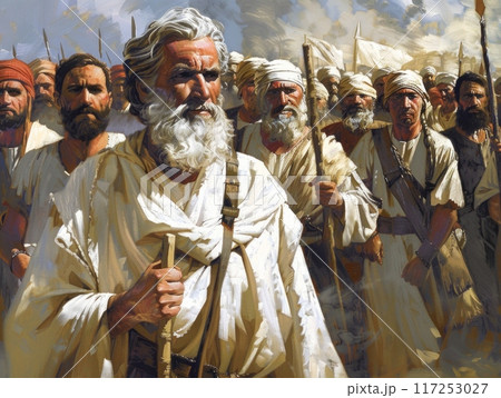 Prophet Moses, with his staff in hand, leads...のイラスト素材 [117253027] - PIXTA