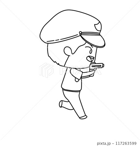 A cartoon character is holding a gun and runningのイラスト素材 [117263599] - PIXTA