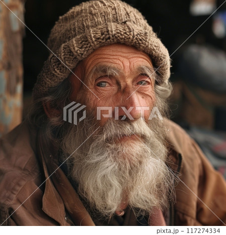 elderly man with a long white beard stares...のイラスト素材 [117274334] - PIXTA