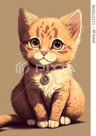 Cute Cat 2D Illustration, Cartoon Kitten Iconのイラスト素材 [117275836] - PIXTA