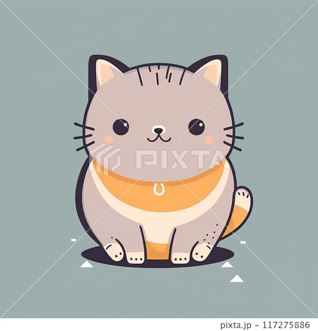 Cute cat 2D illustration, pastel cartoon kitten...のイラスト素材 [117275886 ...