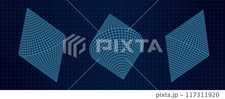 3D abstract set of mesh cones shapes at dotted...のイラスト素材 [117311920 ...