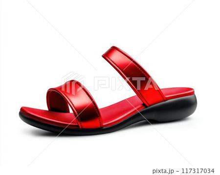 Red Leather Sandal with Buckle on White...のイラスト素材 [117317034] - PIXTA