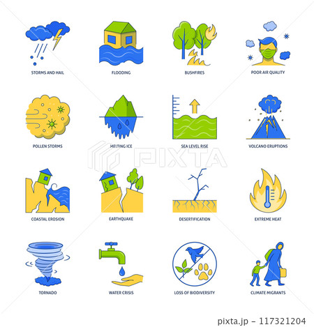 Extreme weather events flat icon setのイラスト素材 [117321204] - PIXTA