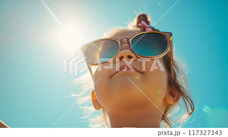 Smiling Girl with Sunglasses Under Bright Sunのイラスト素材 [117327343] - PIXTA
