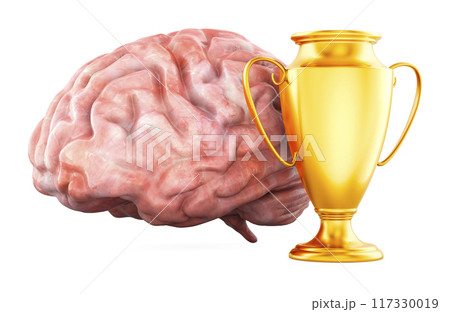 Human Brain with gold trophy cup award. 3D...のイラスト素材 [117330019] - PIXTA
