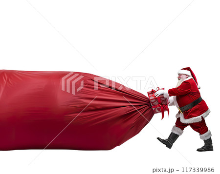 Santa Claus Dragging Huge Sack of Gifts PNG...のイラスト素材 [117339986] - PIXTA