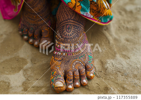 Close-up of beautifully decorated feet with...のイラスト素材 [117355889] - PIXTA