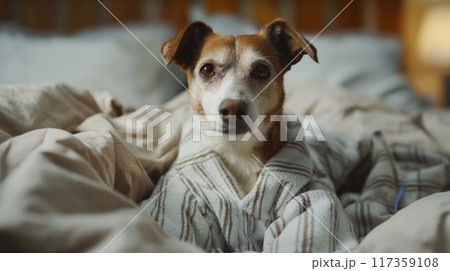 Adorable furry friend, a canine, endorsing cozy...のイラスト素材 [117359108 ...