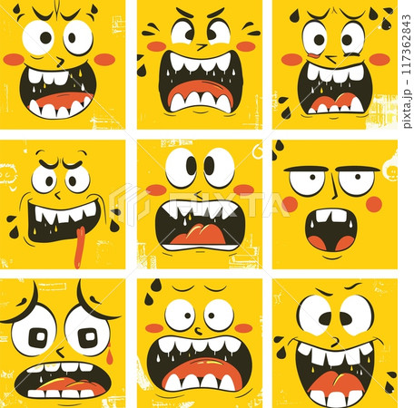 Rectangle yellow faces cartoon vector...のイラスト素材 [117362843] - PIXTA