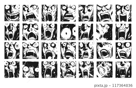 Manga Emotion Effects Linocut Print Style Icons...のイラスト素材 [117364836 ...