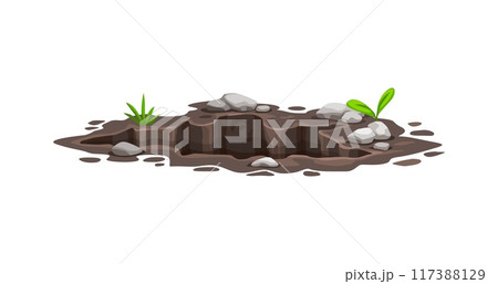 Ground hole, deep dirty pit and burrow in soil...のイラスト素材 [117388129 ...