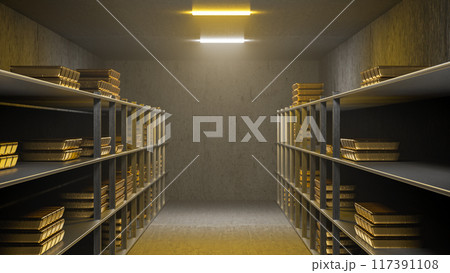 Generic gold reserve vault with stacks of gold...のイラスト素材 [117391108] - PIXTA