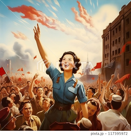1970s Style Chinese Happy Communism Propaganda...のイラスト素材 [117395972 ...