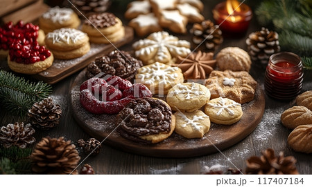 Festive Holiday Baking Display with Cookies...のイラスト素材 [117407184] - PIXTA