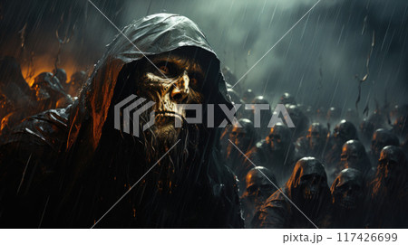 Creepy dead people in dark forest, scary undead...のイラスト素材 [117426699 ...