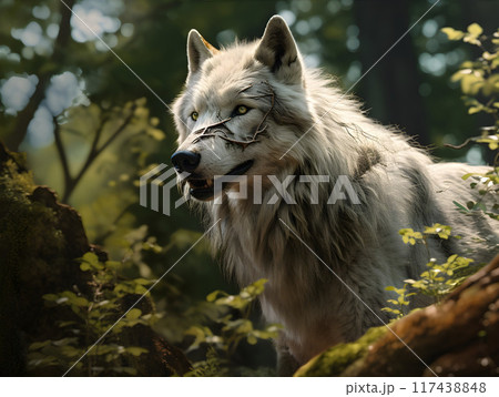 Fantasy White Wolf with Strong Determination AI...のイラスト素材 [117438848 ...