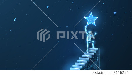 Man on the top of stair reach star. Achieve...のイラスト素材 [117456234] - PIXTA