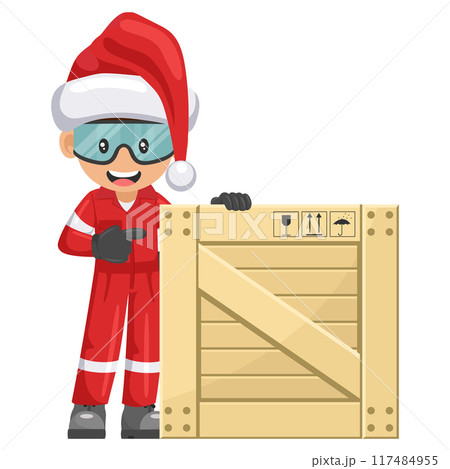 Industrial mechanic worker with Santa Claus hat...のイラスト素材 [117484955 ...