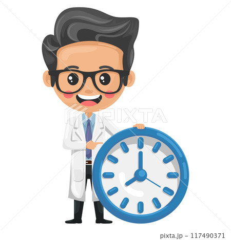 Cartoon of doctor with watch. Efficient time...のイラスト素材 [117490371] - PIXTA