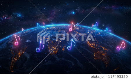 Earth Globe with musical notes aroundのイラスト素材 [117493320] - PIXTA