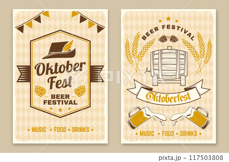 Set of Oktoberfest retro posters. Vector. Beer...のイラスト素材 [117503808 ...