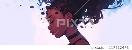 Young black woman profile disintegrating into...のイラスト素材 [117512478] - PIXTA