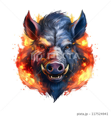 Vibrant illustration of a fierce wild boar's...のイラスト素材 [117524941] - PIXTA