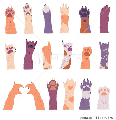 Dog or cat fluffy paws vector set, cute animal...のイラスト素材 [117529170 ...