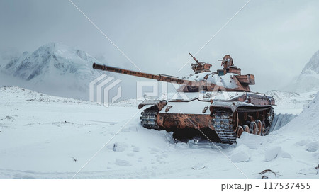 A tank on a winter battlefield stands in the...のイラスト素材 [117537455] - PIXTA