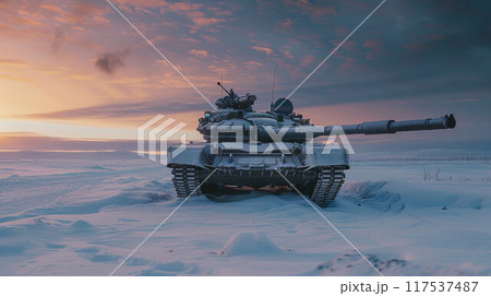 A tank on a winter battlefield stands in the...のイラスト素材 [117537487] - PIXTA