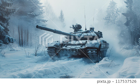 A tank on a winter battlefield stands in the...のイラスト素材 [117537526] - PIXTA
