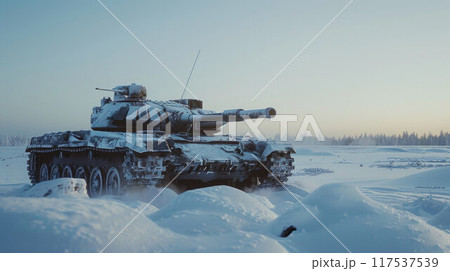A tank on a winter battlefield stands in the...のイラスト素材 [117537539] - PIXTA