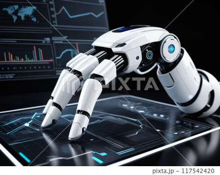 robotic hand points to graph, diagram....のイラスト素材 [117542420] - PIXTA