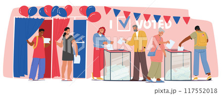 Cartoon People Casting Their Votes At A Polling...のイラスト素材 [117552018 ...