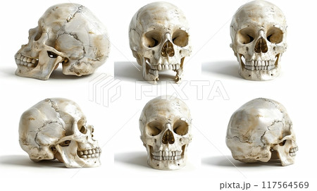 Realistic human skulls in different angles on a...のイラスト素材 [117564569 ...