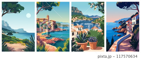 Majorca landscape posters set. Spain. Travel...のイラスト素材 [117570634] - PIXTA