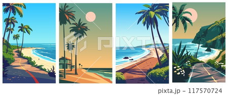 California beach landscape posters set. Sea...のイラスト素材 [117570724] - PIXTA
