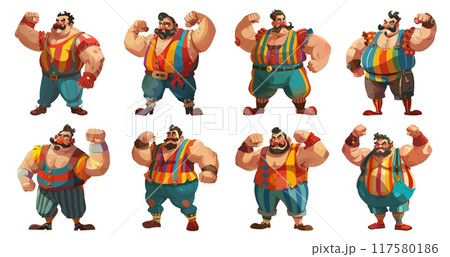 Circus strongman set. Strong muscular man with...のイラスト素材 [117580186 ...