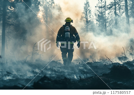 Firefighter Walking Through Smoke After...のイラスト素材 [117580557] - PIXTA