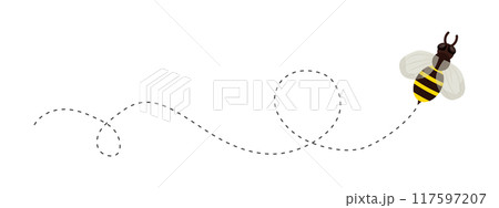 Bee flying doted path, line way. Bumblebee fly...のイラスト素材 [117597207 ...